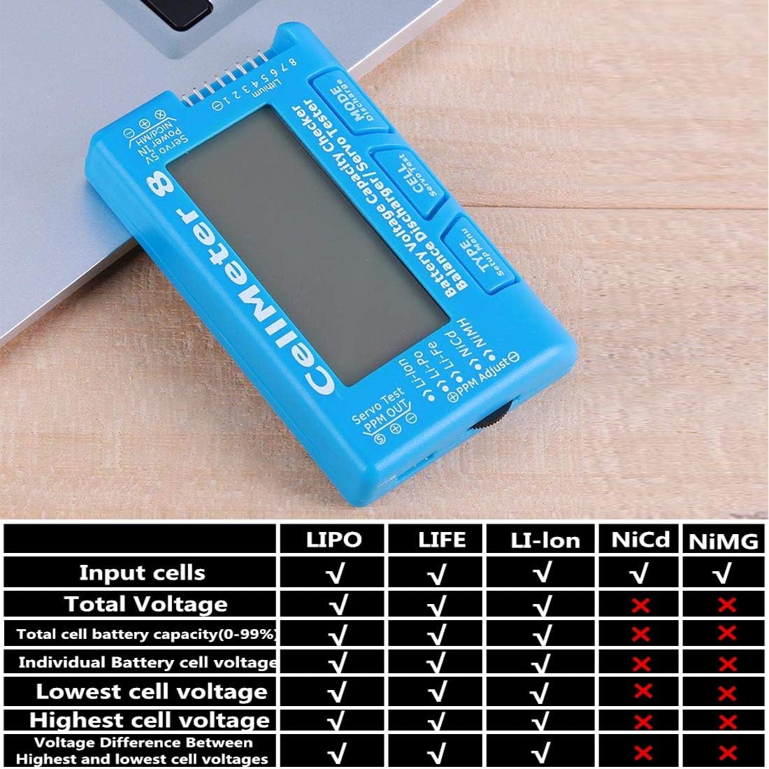 RC CellMeter 8 Digital Battery Capacity Checker Battery Voltage Tester ...