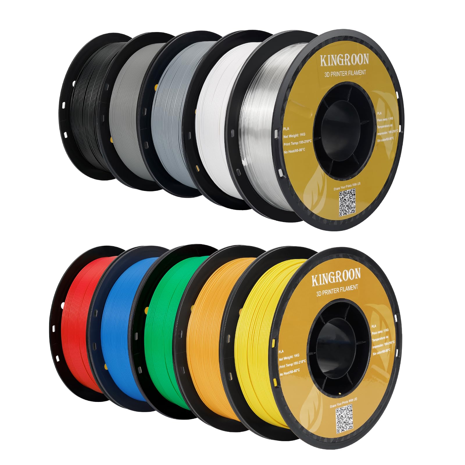 Kingroon PLA 3D Printer Filament, 10 Rolls, Dimensional Accuracy +/- 0. ...