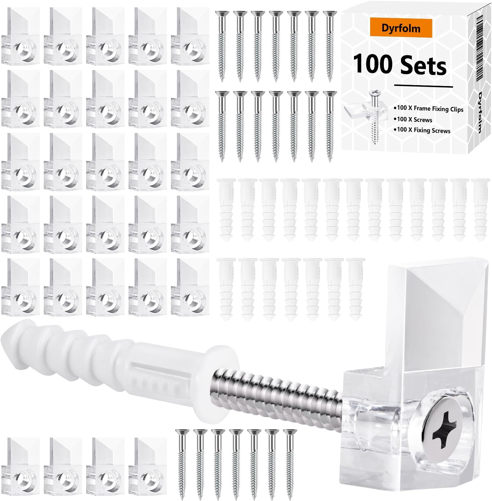 Dyrfolm 100 Sets Mirror Holder Clips Kit,Clear Plastic Mirror Hanging ...