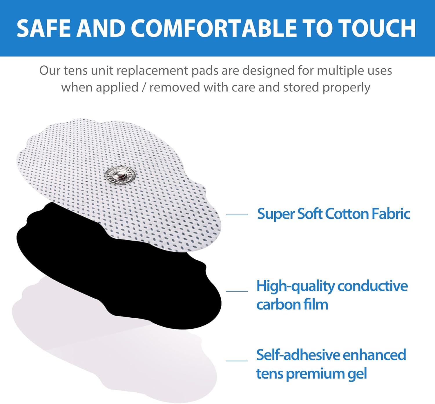 LotFancy TENS Unit Replacement Pads Snap On, 40 Pcs Self-Adhesive ...