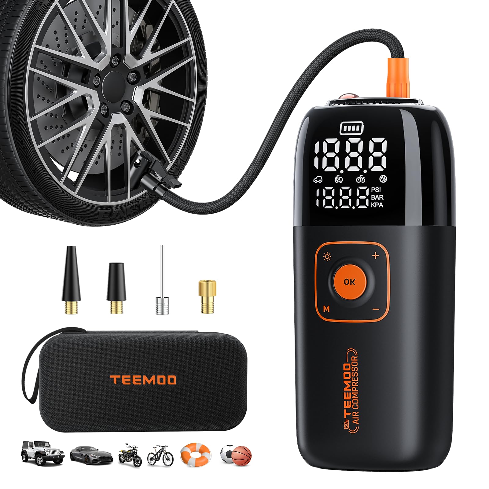 TEEMOO Tire Inflator Portable Air Compressor, 150PSI Cordless Portable ...