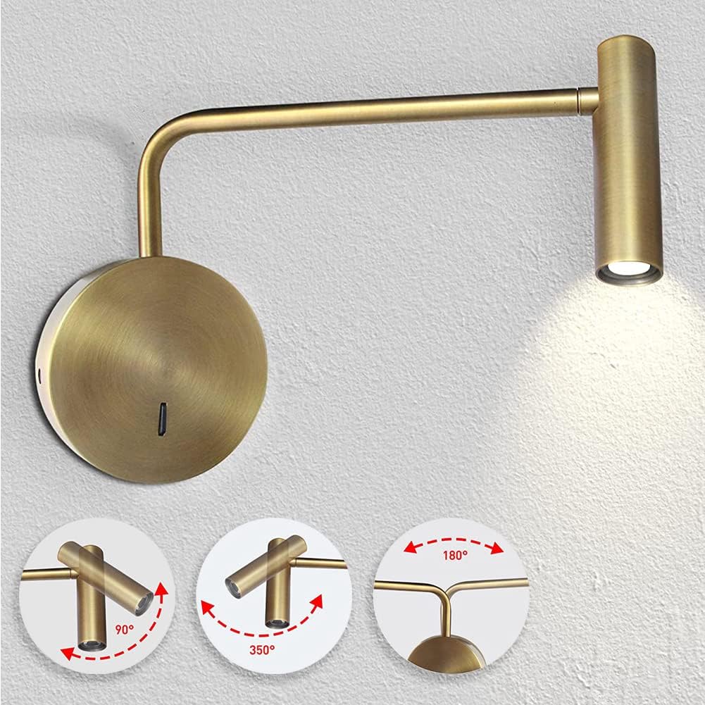 ZEROUNO Wall Mounted Reading Light for Bedroom, Hardwired Sconces with ...