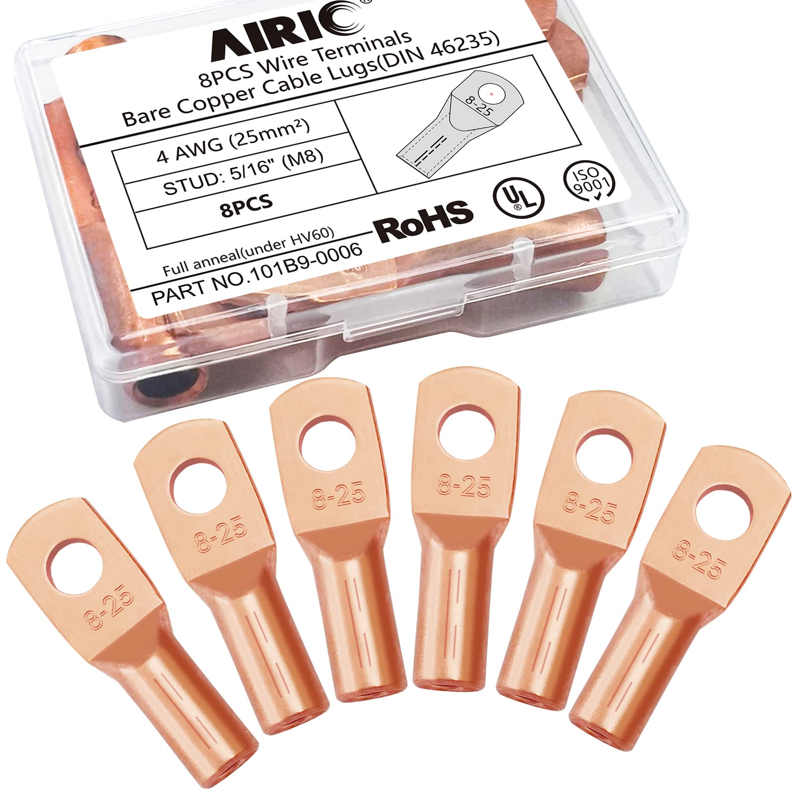 Snapklik.com : AIRIC 4AWG Copper Ring Terminals 5/16 Stud