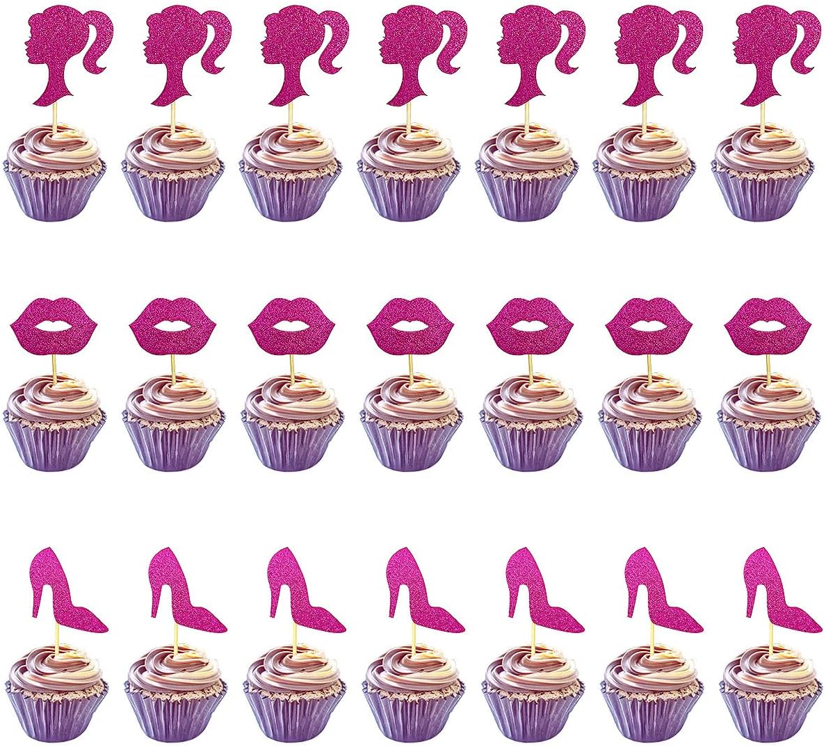 Amazon.com: Qoaimu 28 PCS Glitter Hot Pink Princess Cupcake Toppers ...
