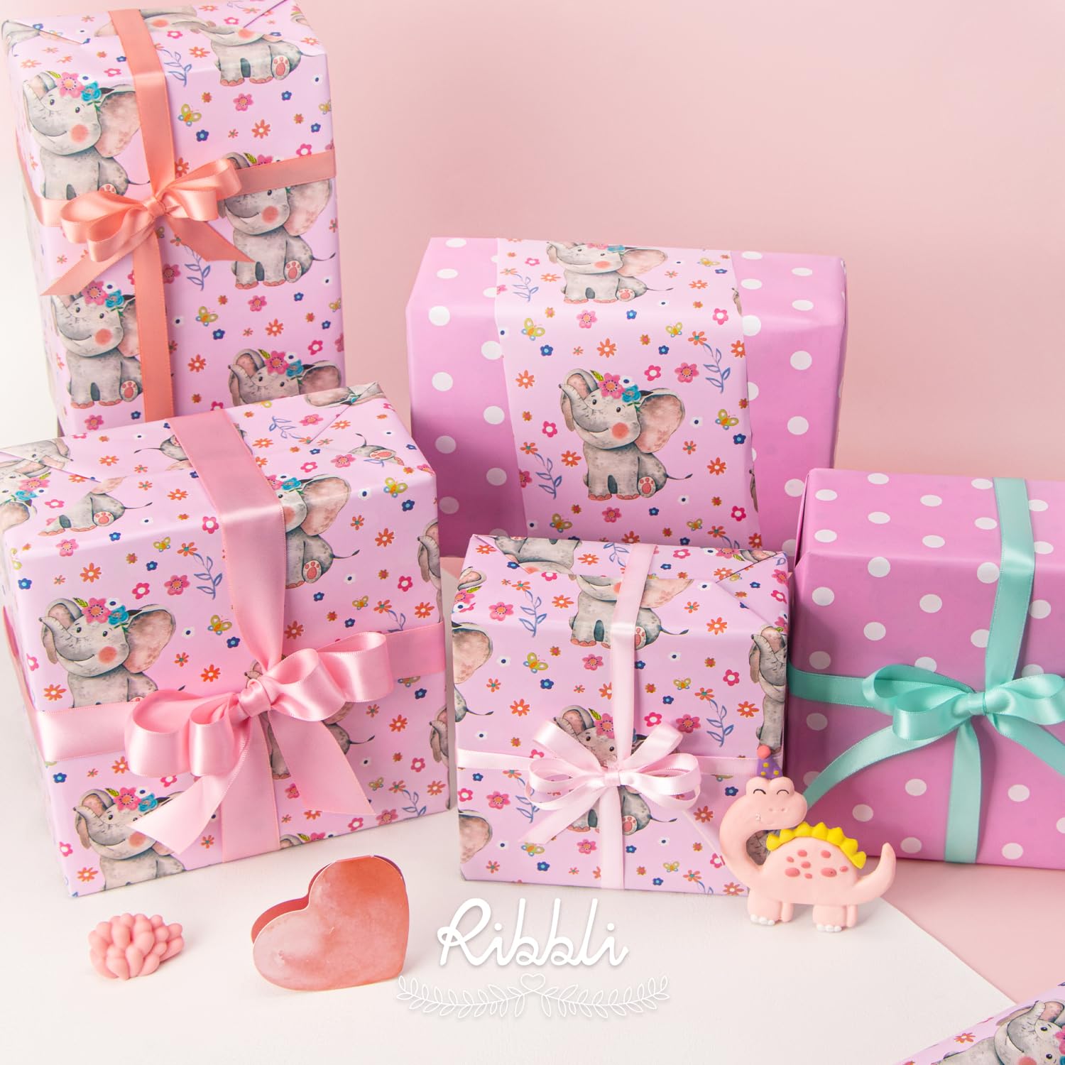 Snapklik.com : Ribbli Reversible Baby Girl Wrapping Paper Elephant