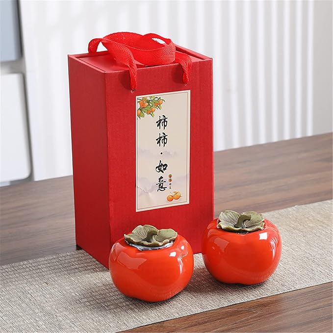 Amazon.com: WONIU 2 Pack Ceramic Tea Leaf Canisters, Orange Persimmon ...