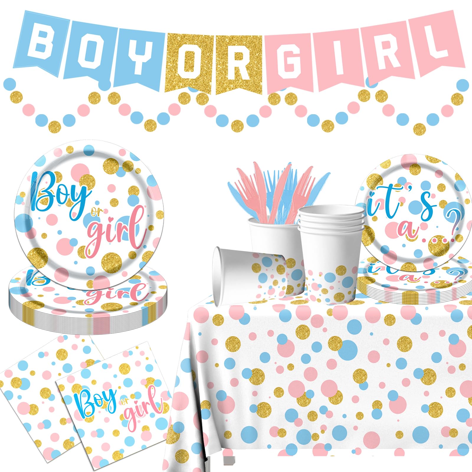 Amazon.com: 142Pcs Baby Gender Reveal Party Supplies, Boy or Girl ...