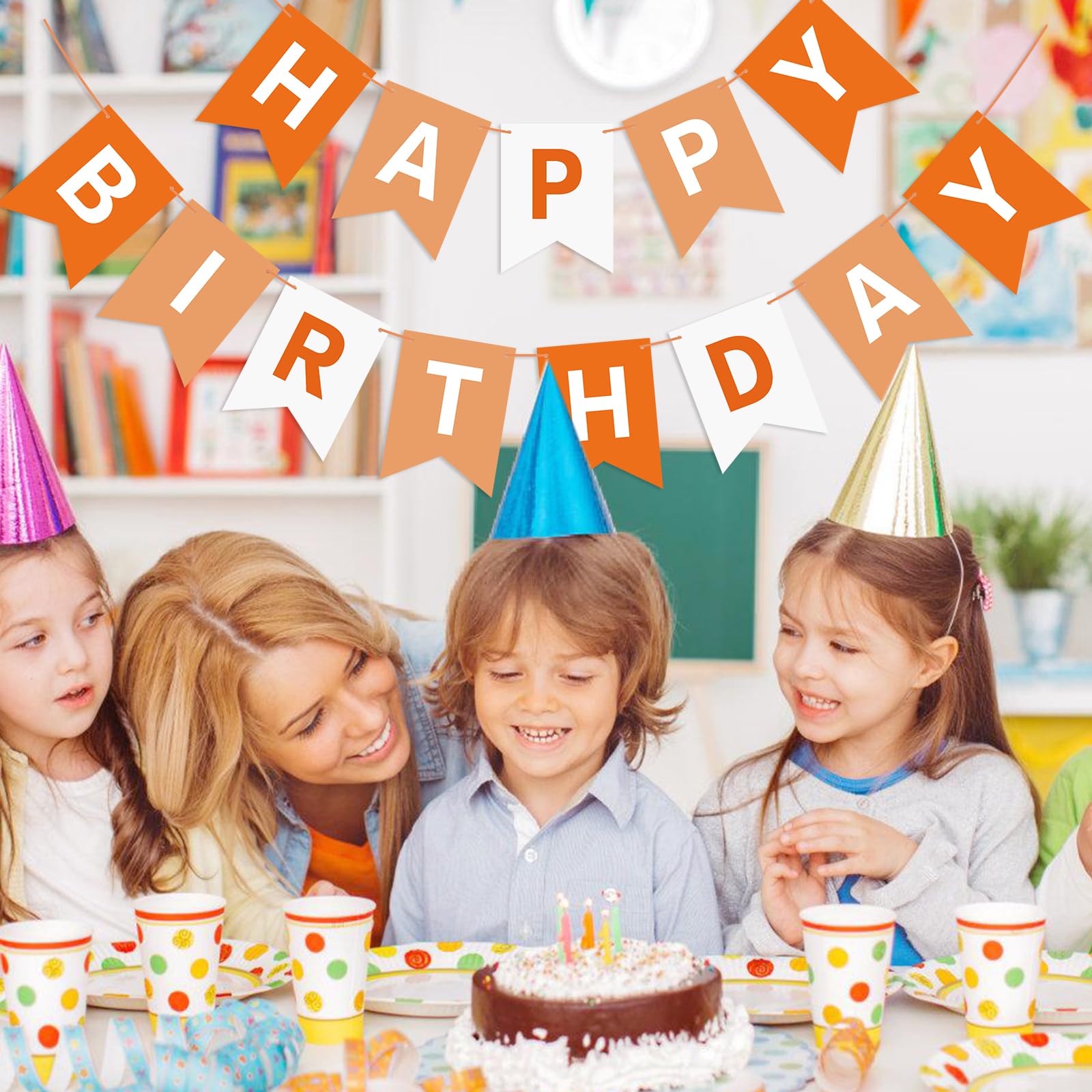 Snapklik.com : Orange Happy Birthday Banner Bunting Banner Sign ...