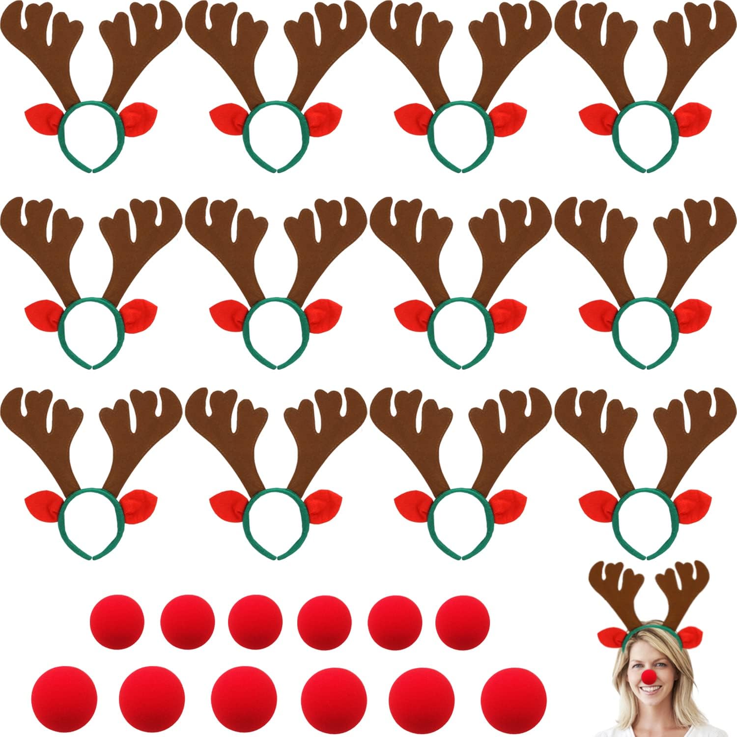 Tiaiidi - 12 diademas de cuernos de reno de Navidad, cuernos de reno ...