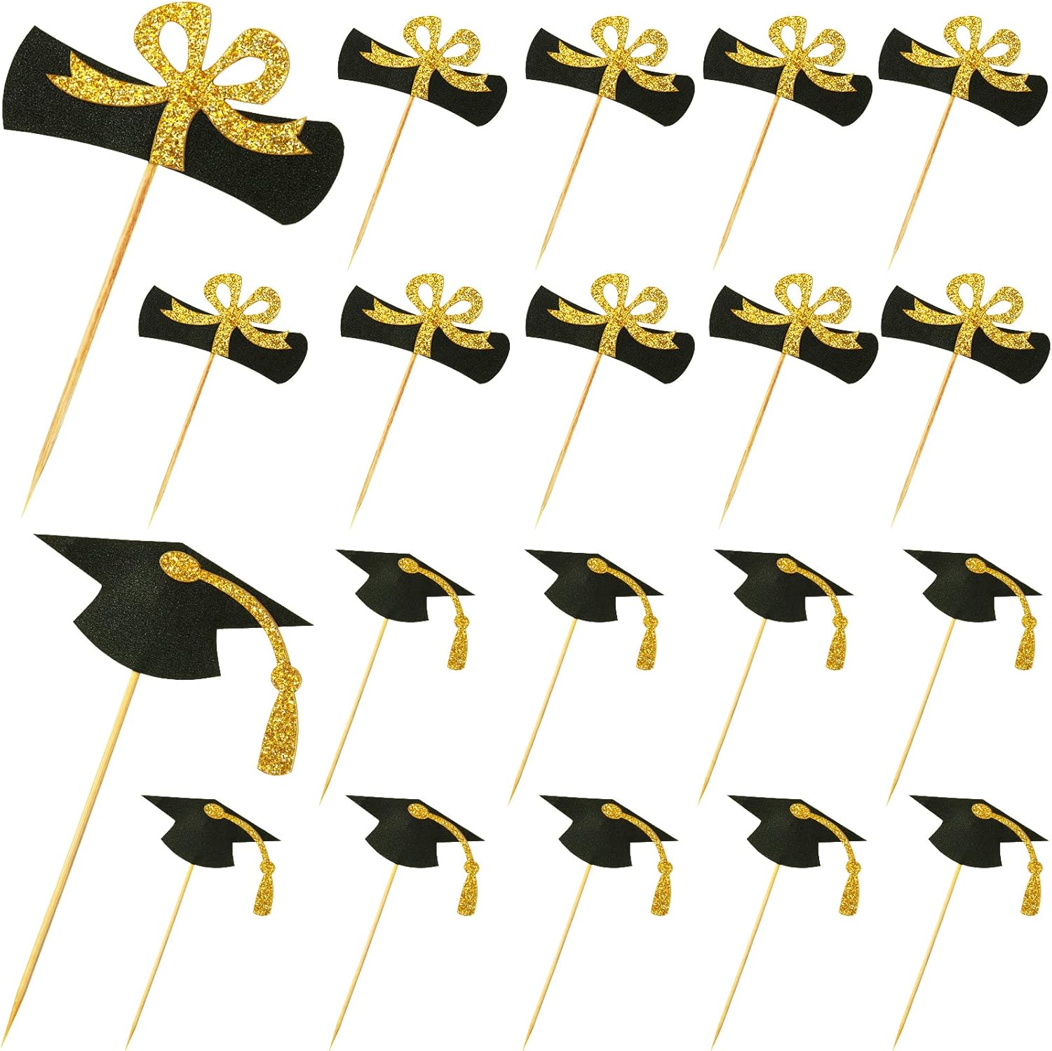 Amazon.com: Gersoniel 20 Pieces Graduation Cupcake Toppers Glitter ...
