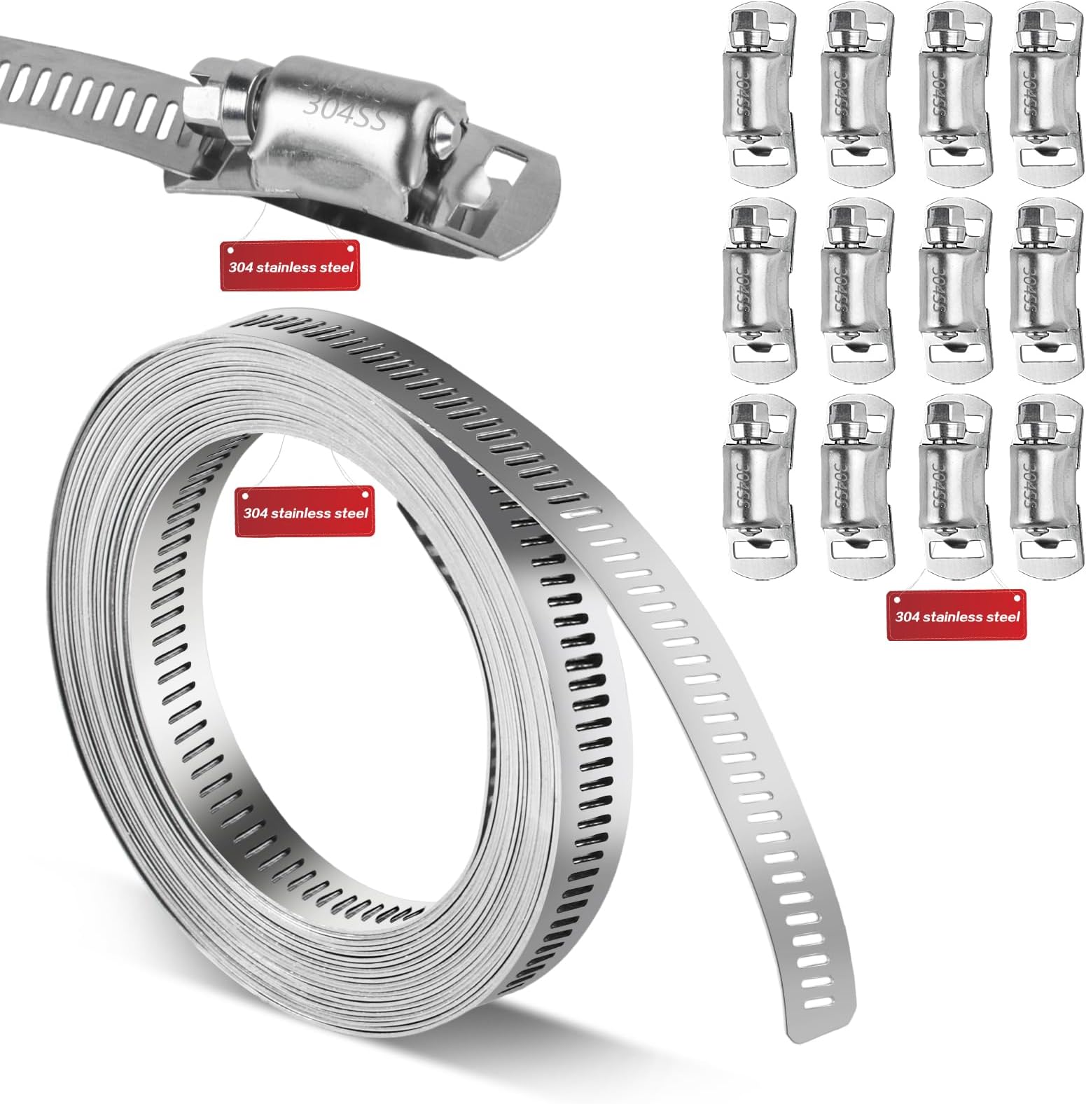 GlasFlength Collier de Serrage Inox 304, 5m Collier de Serrage Métallique avec 12 Pièces ...