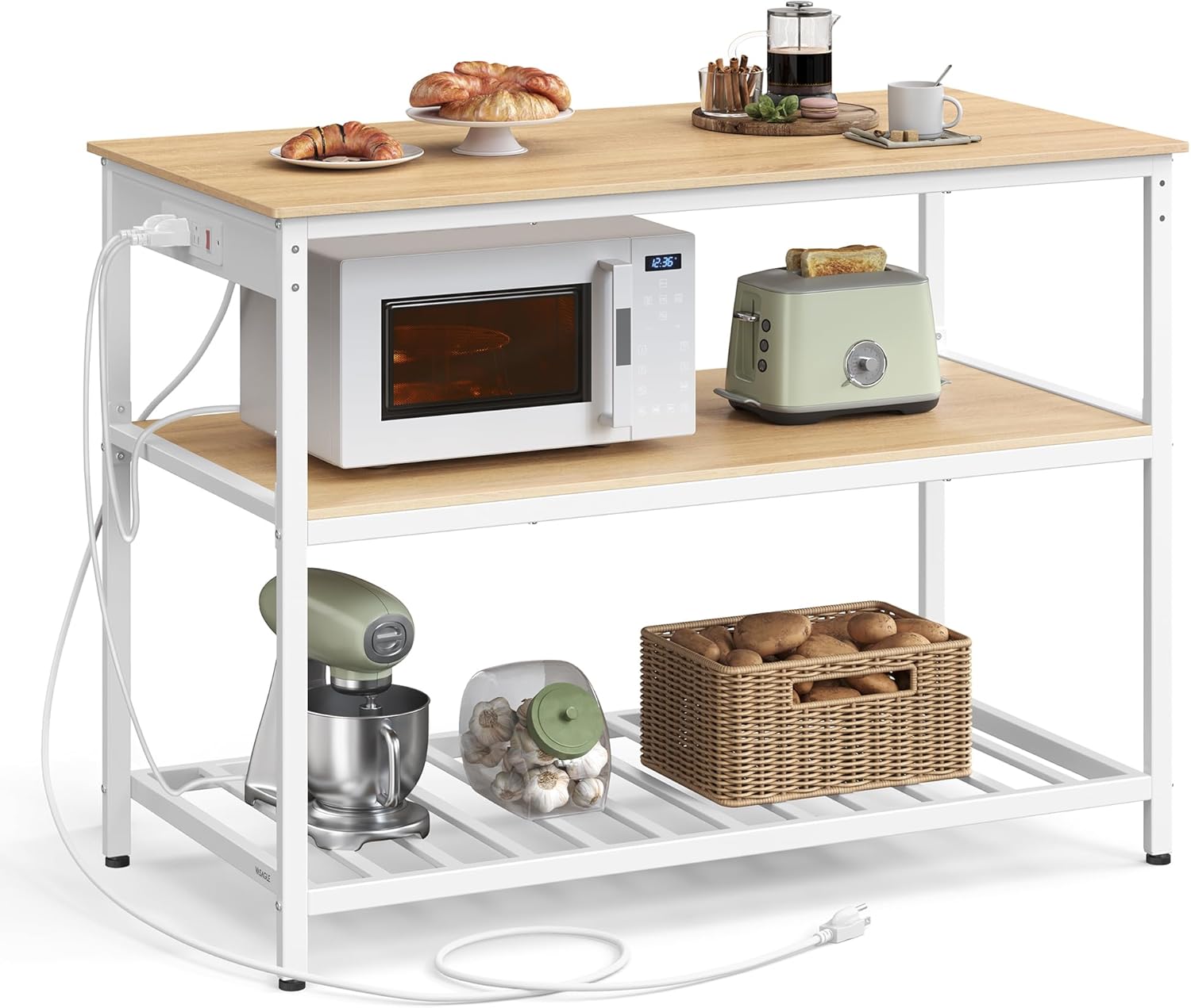 VASAGLE Kitchen Island with 3 Shelves, 47.2 Inches Width Kitchen Shelf ...