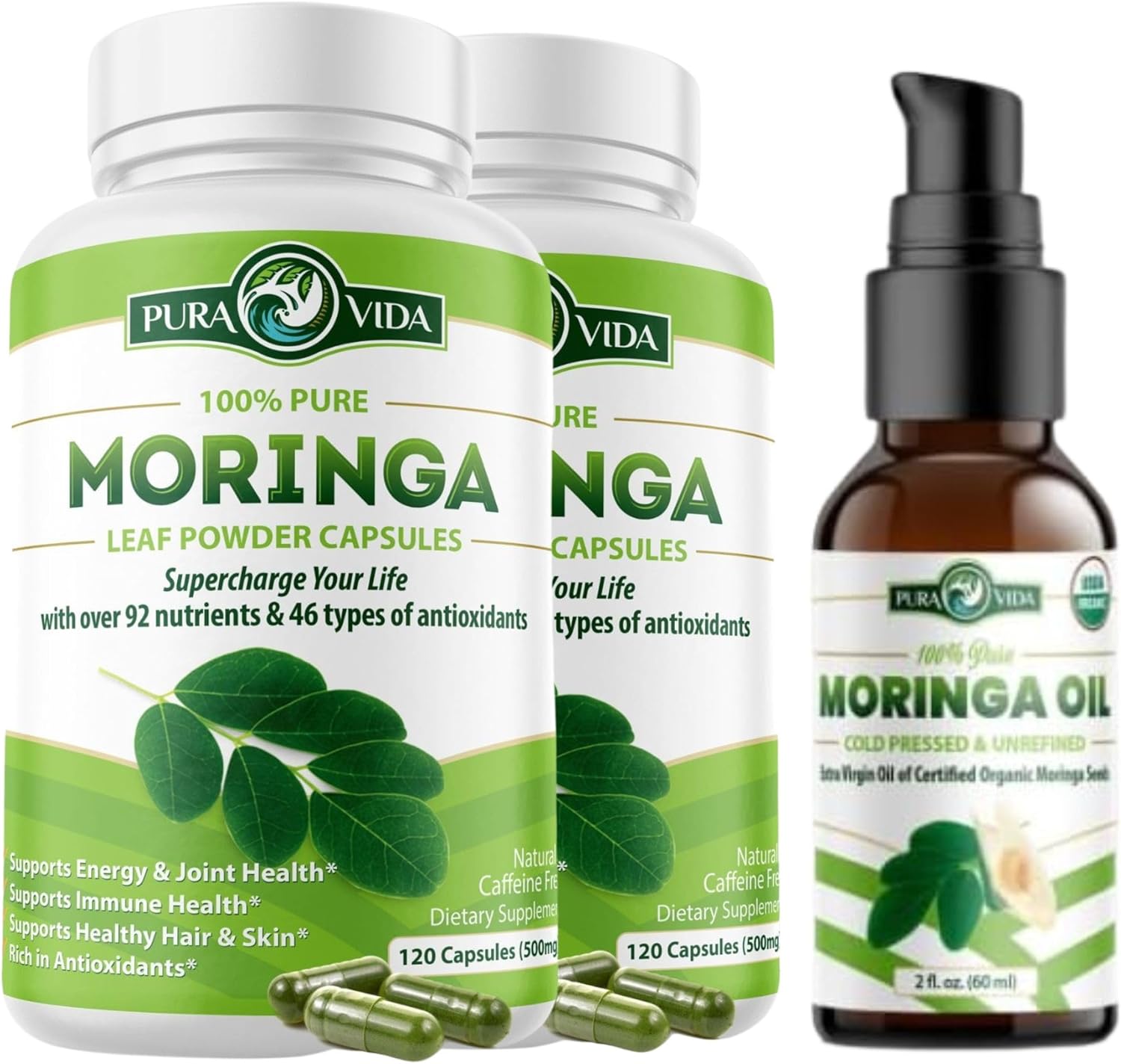 Amazon.com: PURA VIDA MORINGA Moringa Capsules 120ct. 500mg Caps. (Pack ...