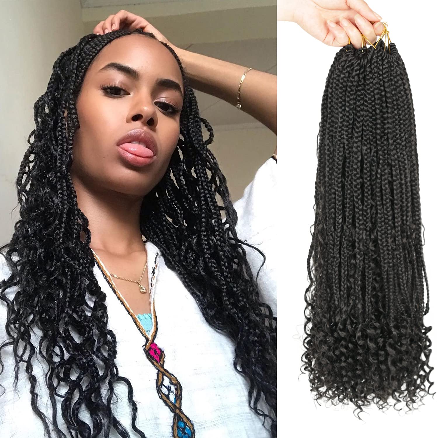 Buy 7Packs Goddess Box Braids Crochet Hair, BobLocs Curly Braiding Hair ...