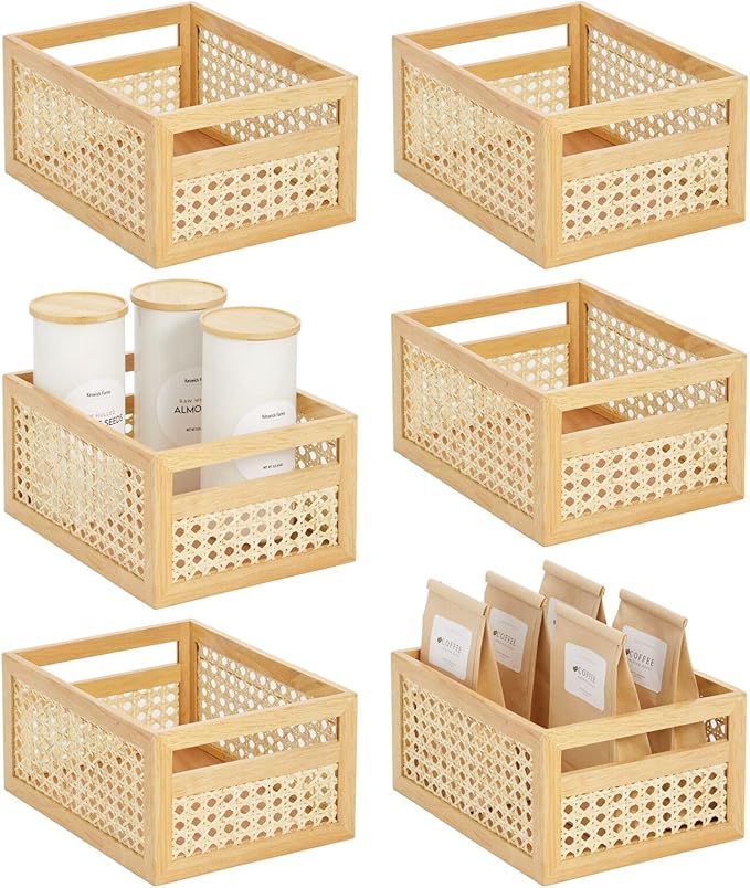 Amazon.com - mDesign Small Wooden Rectangular Bin, Natural Cane ...