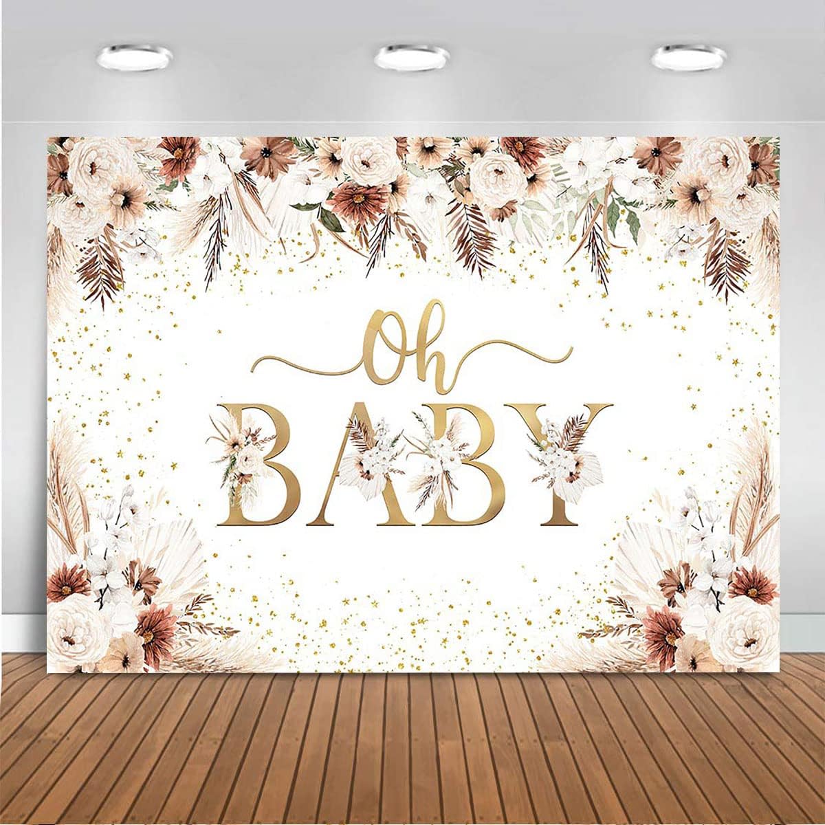 Amazon.com : Mocsicka Girls Boho Baby Shower Backdrop Oh Baby Pampas ...