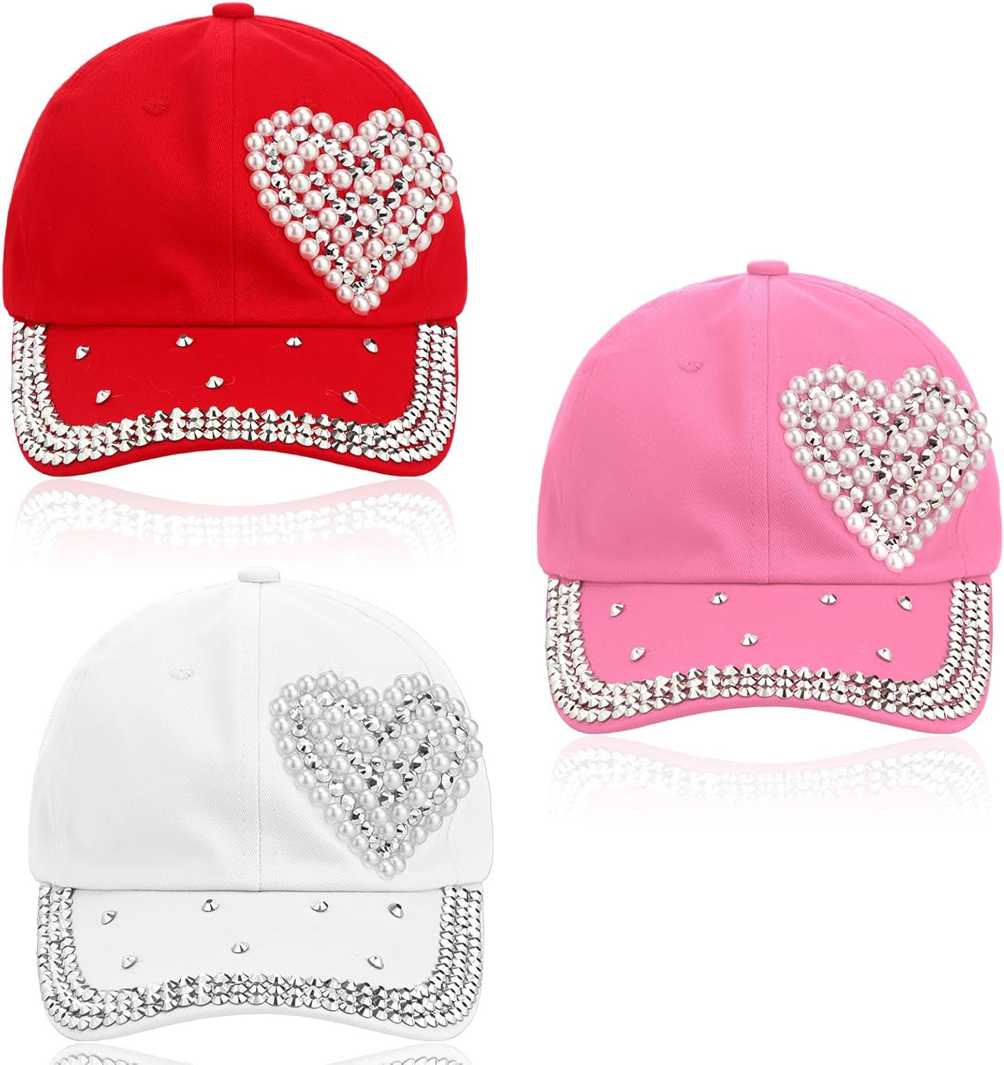 Toulite 3 Pcs Baseball Cap for Women Bling Heart Baseball Cap Studded ...