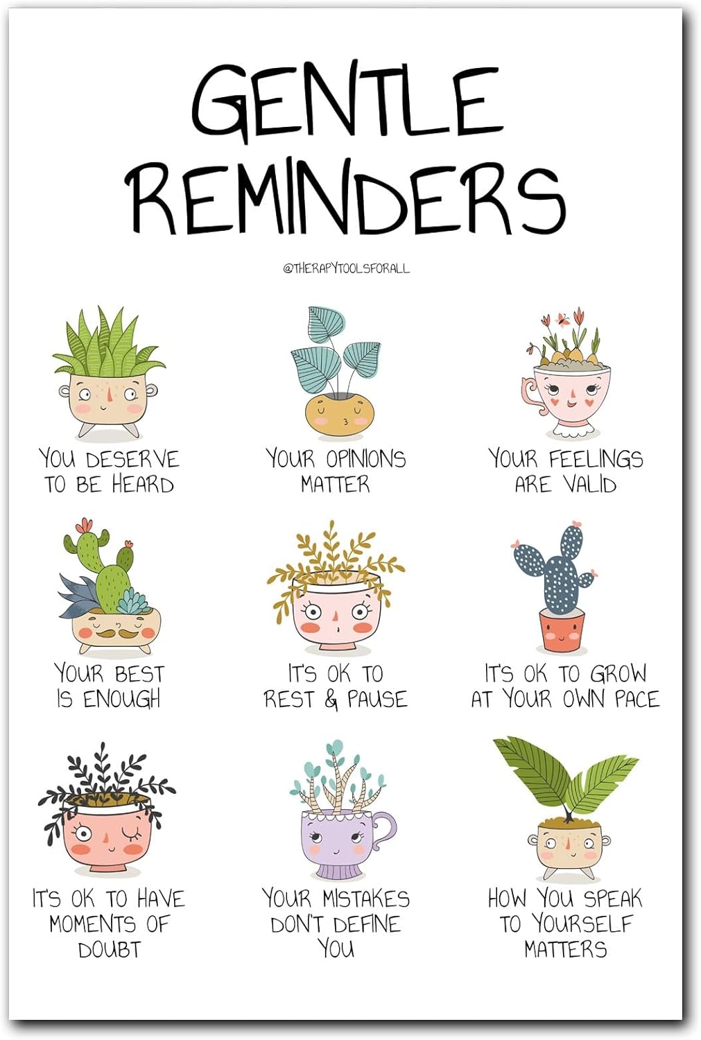 Amazon.com: Gentle Reminders Wall Art Positive Affirmations Poster ...