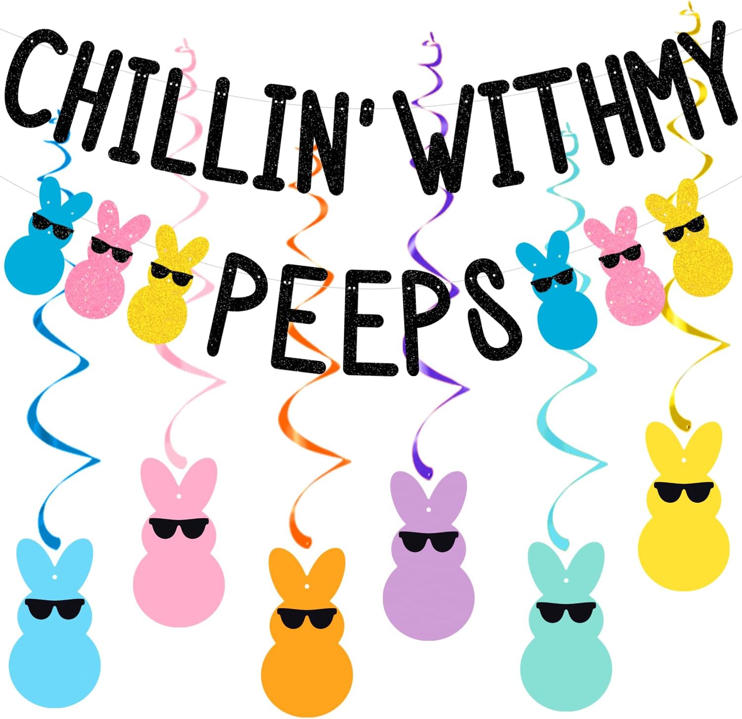 Amazon.com: Chillin with my Peeps Banner Sign with Hanging Swirls Happy ...