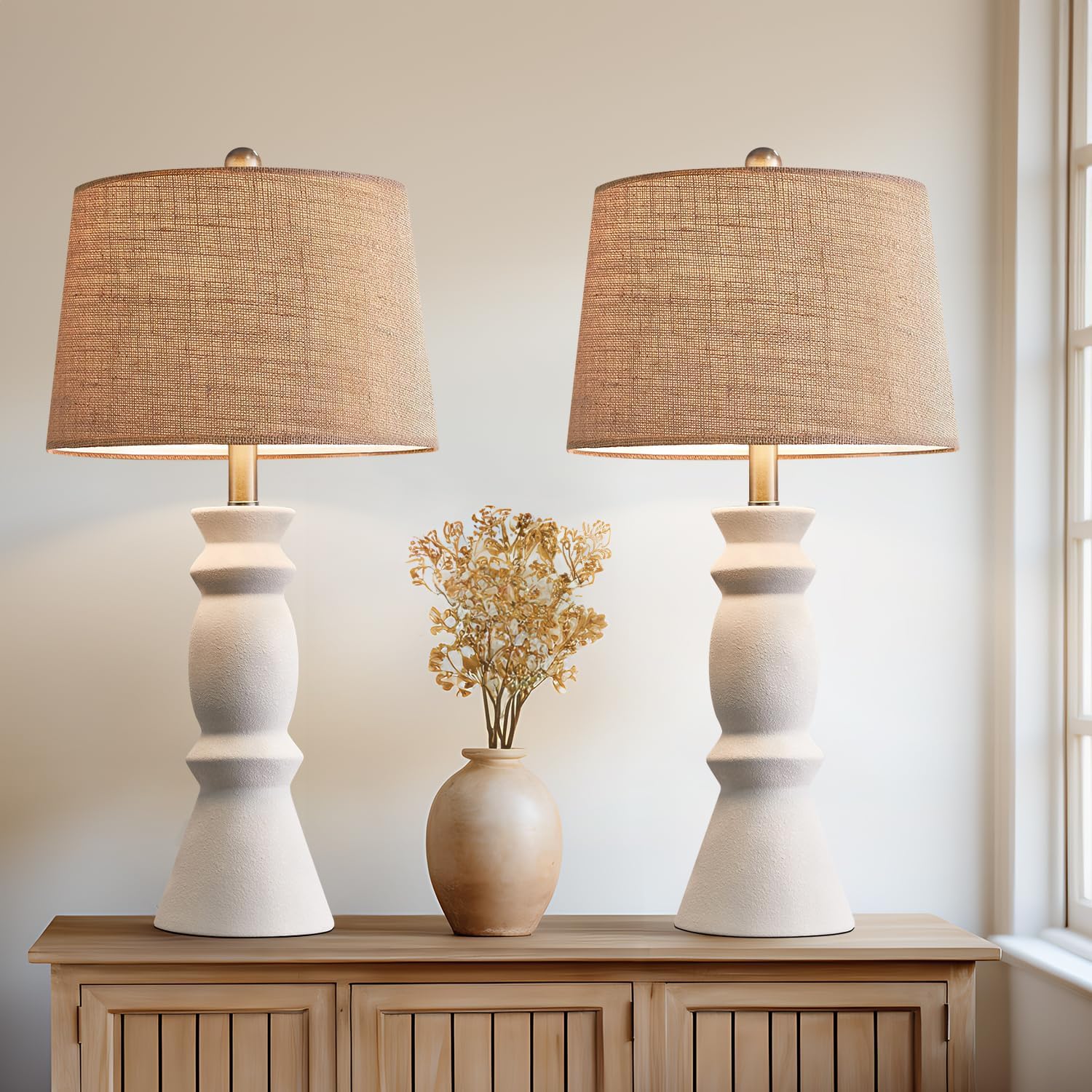 Oneach 25.75'' Farmhouse Ceramic Table Lamp for Living Room White ...