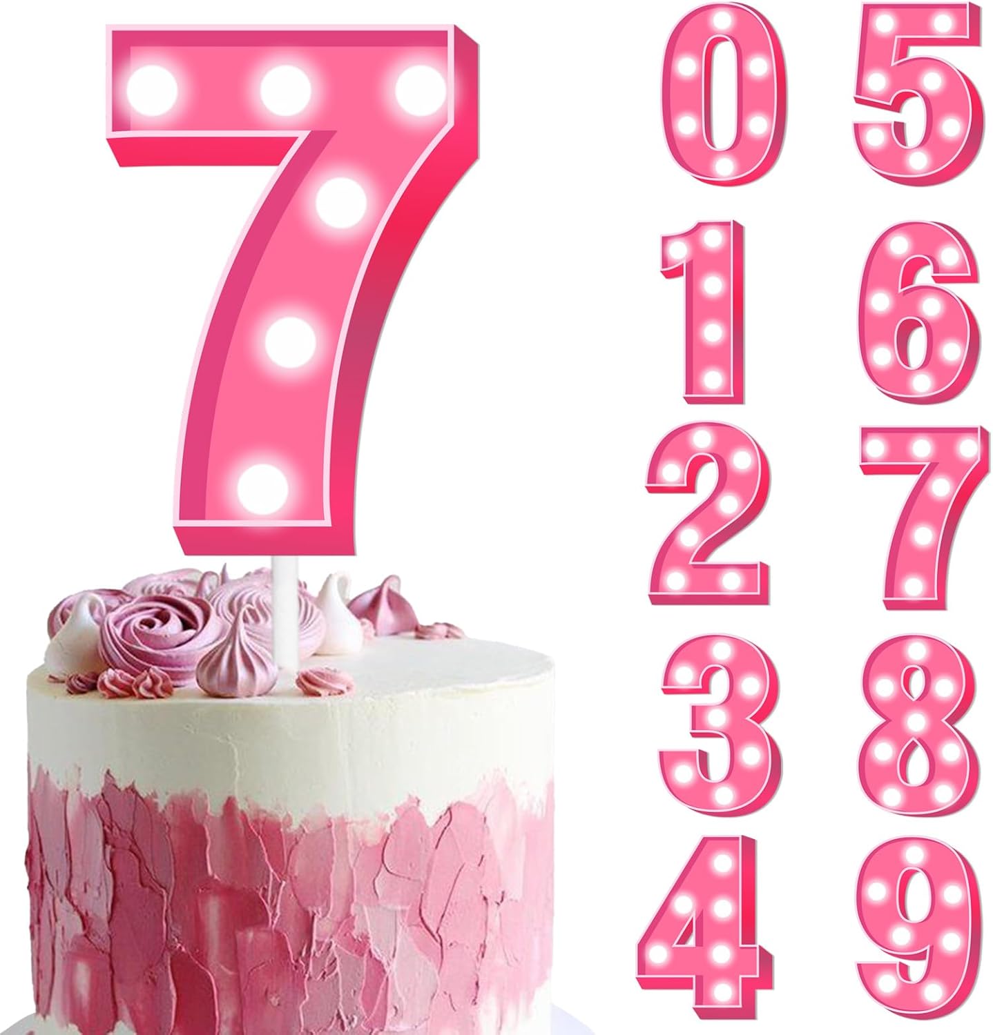 Amazon.com: Pink Fluorescence Number 7 Dessert Cake Topper Cheer to ...