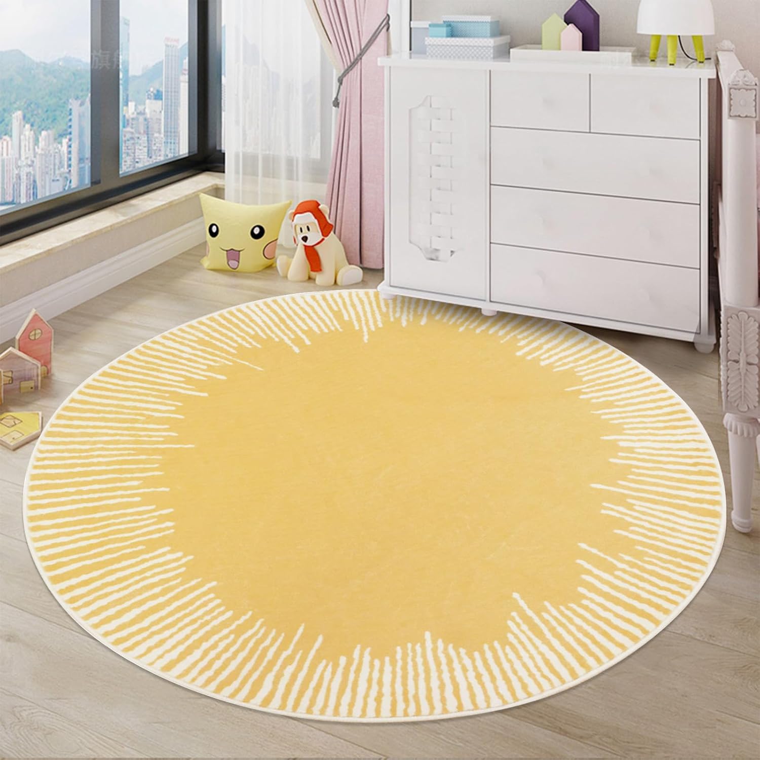 Amazon.com: Lacomfy Modern Abstract Rug 5Ft Round Chic Sunshine Rug ...