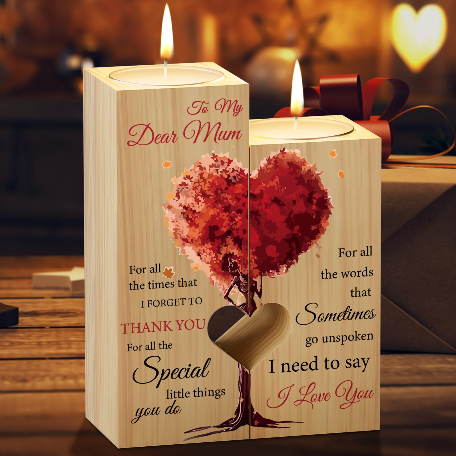 Tulolvae Mum Birthday Gifts, Heart Shaped Wooden Candle Holder ...