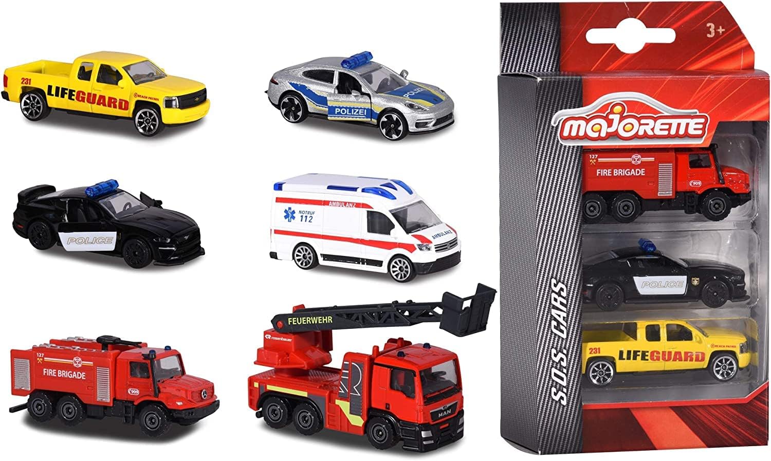 Majorette - Premium SOS Set 3 Pièces - Voitures Miniatures en Métal ...