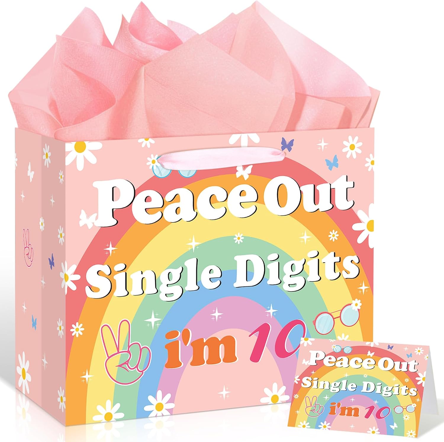 Amazon.com: 10th Birthday Gift Bag for Girls, Groovy Double Digits ...