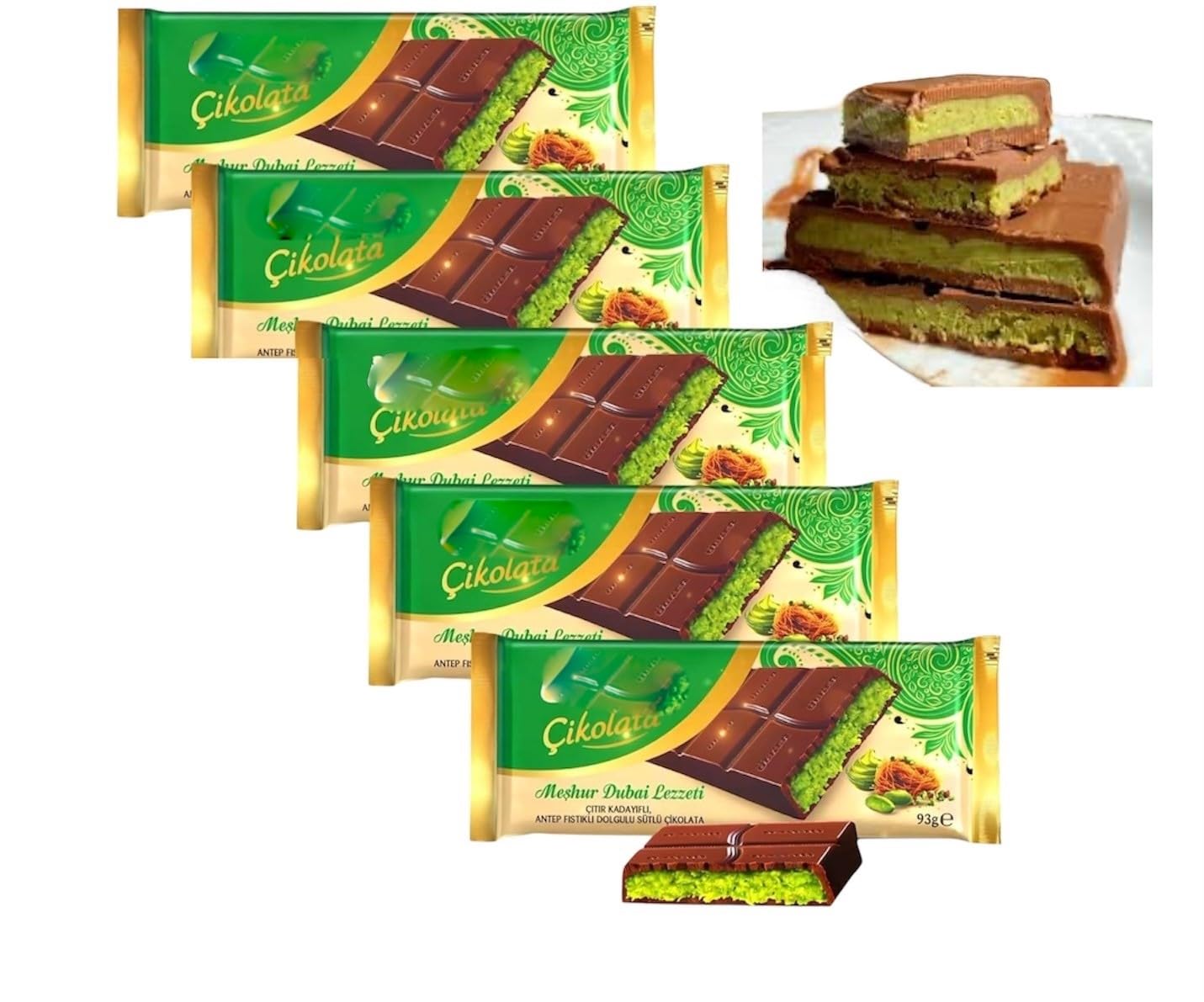 Dubai Chocolate Bar Pistachio Kataifi 5 Pack 16 Oz Viral | Desertcart ...