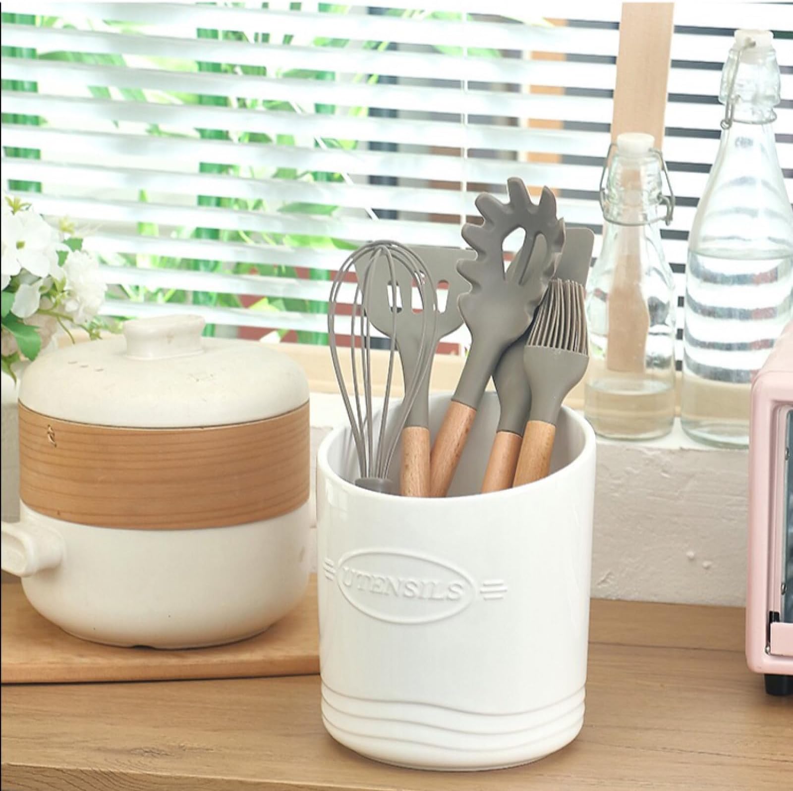 Amazon.com: REHOC Utensil Holder, Wooden Kitchen Utensils Holder for ...