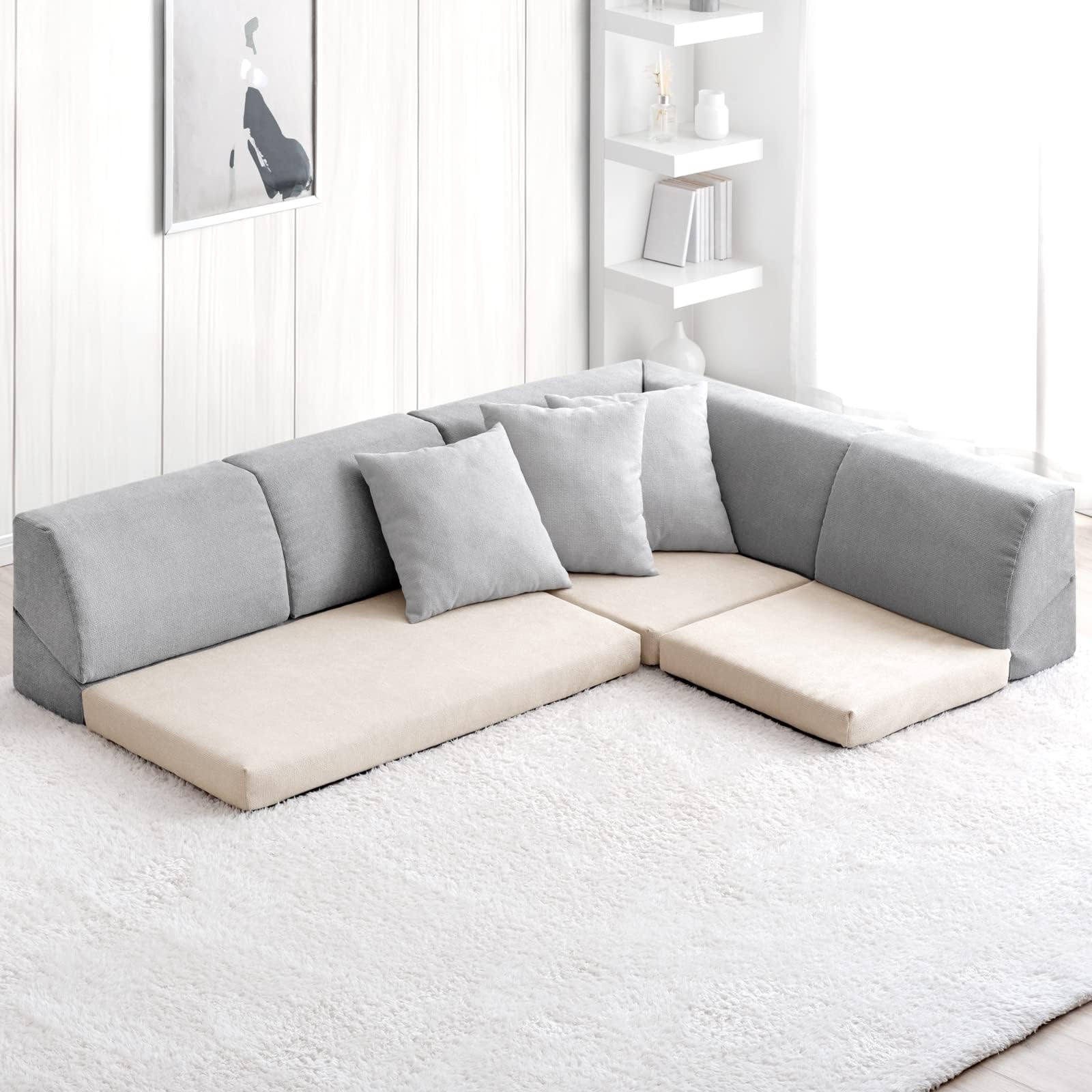 Amazon｜オーエスジェイ(OSJ) ソファー ローソファ 座椅子 ローソファー 3人掛け フロアソファー ローソファーセット 【1P、2P、コーナーソファ独立して使用できます】｜座椅子 ...