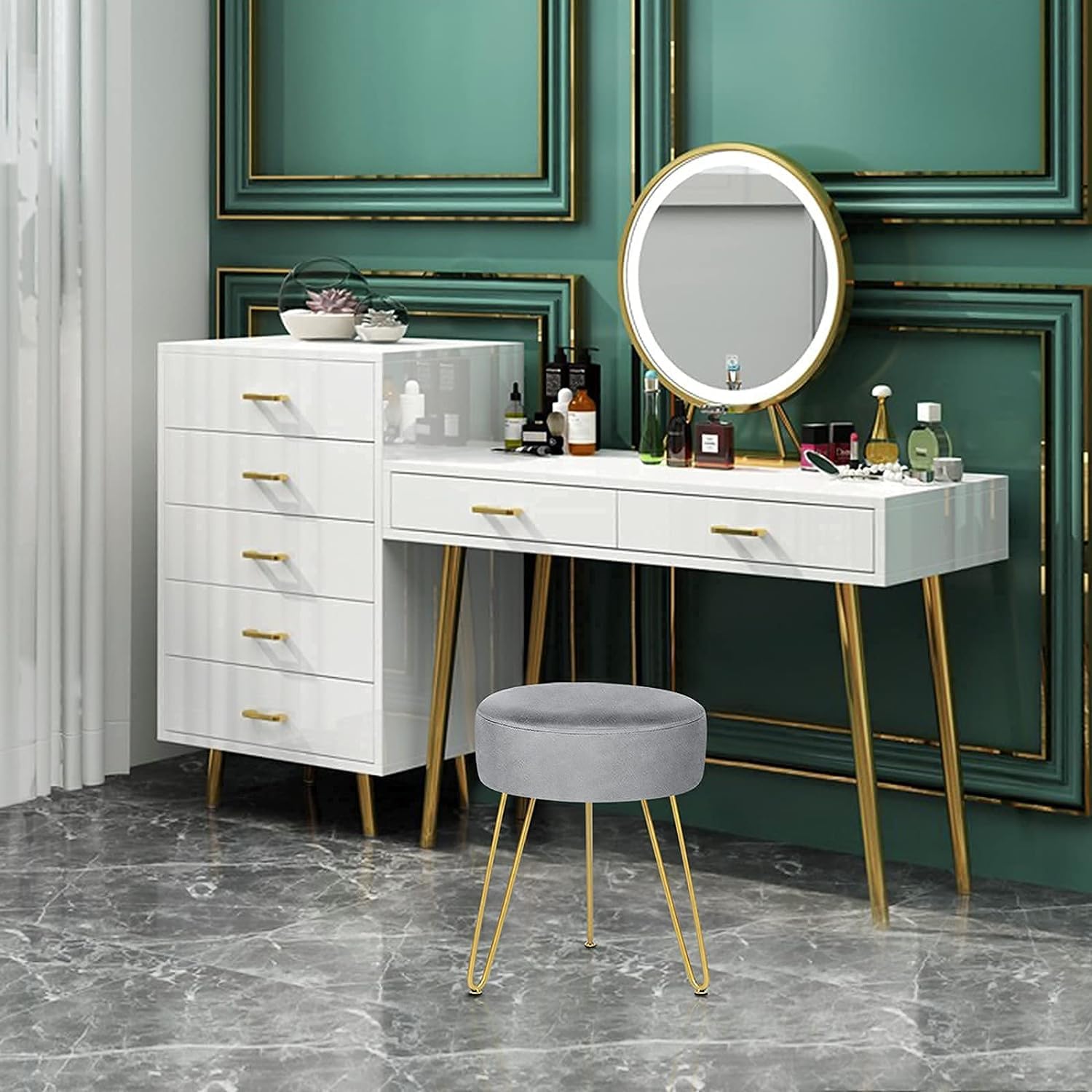 NEUMARK Multifunctional Vanity Stools - Velvet Round Ottoman Modern ...