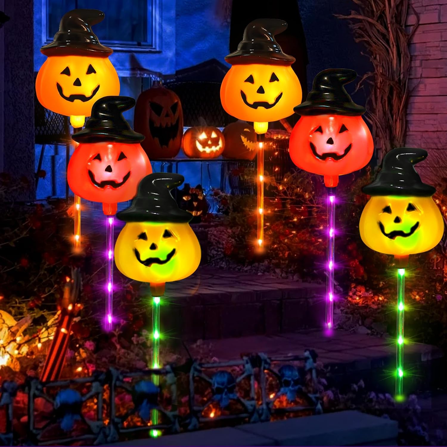 Amazon.com: DIYDEC Halloween Pumpkin Stake Lights, 6PCS Halloween ...