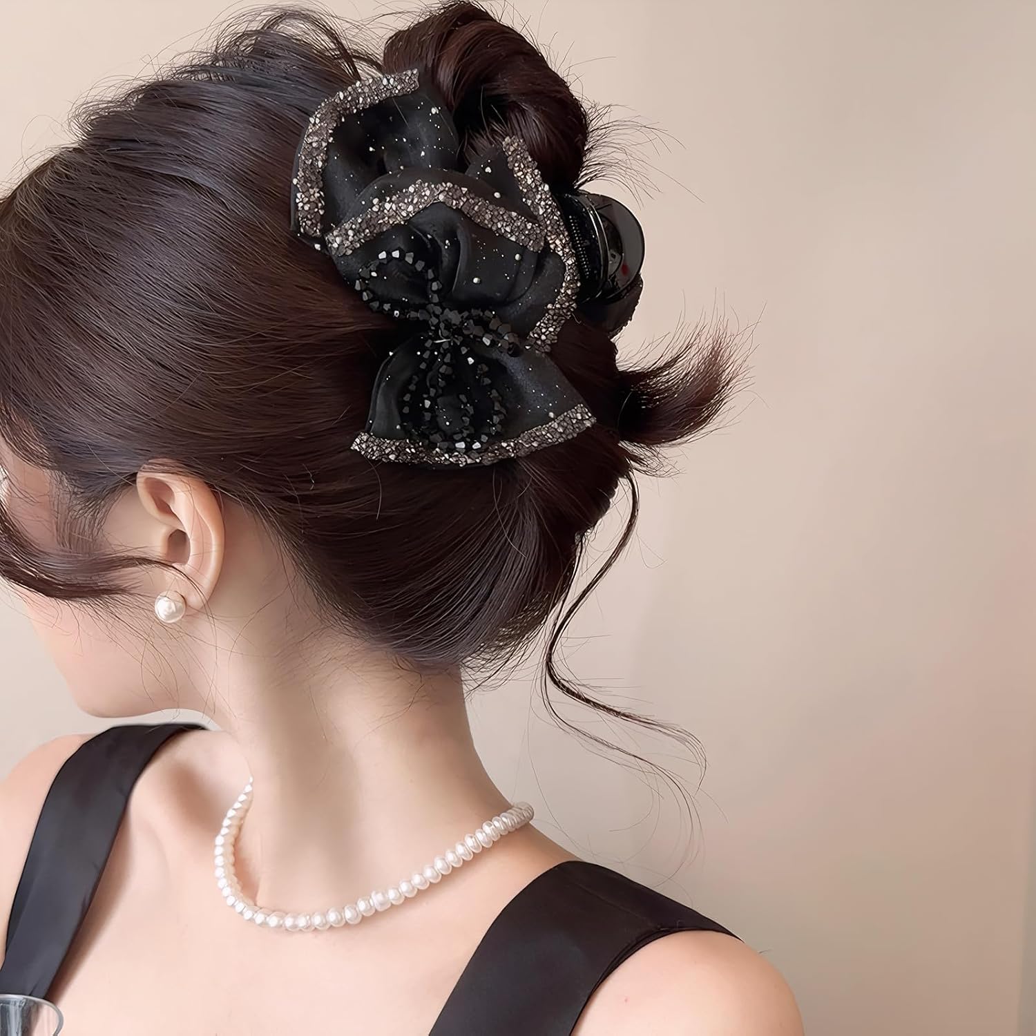 Amazon.com : Rannyrena Glitter Bow Hair Clips with Beads for Women ...
