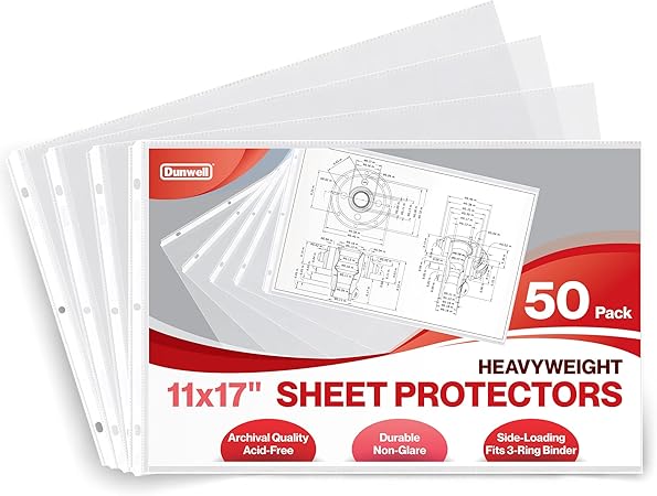 Dunwell 11x17 Sheet Protectors Landscape - (50 Pack, Heavyweight), 11 x ...