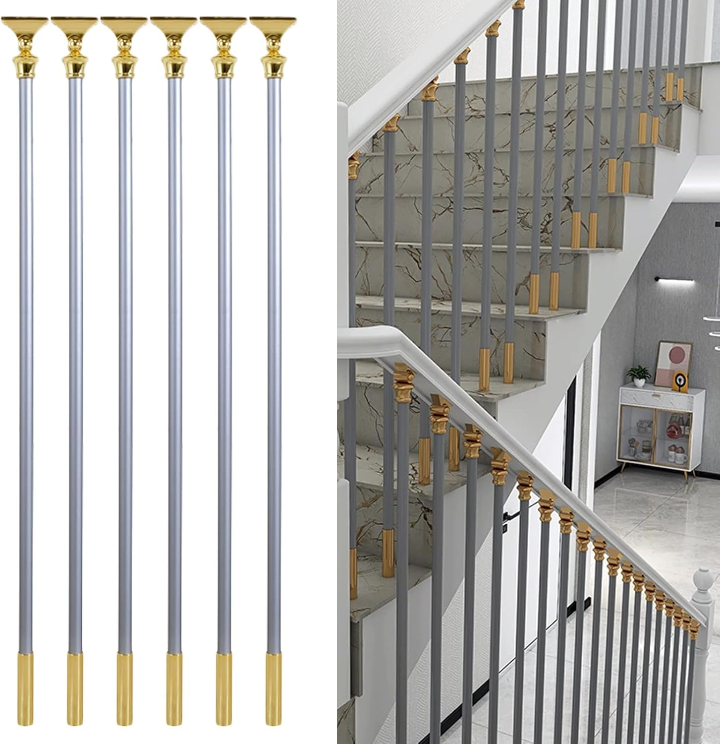 Gray Iron Round Staircase Baluster, Interior Hallway Balcony Railing ...