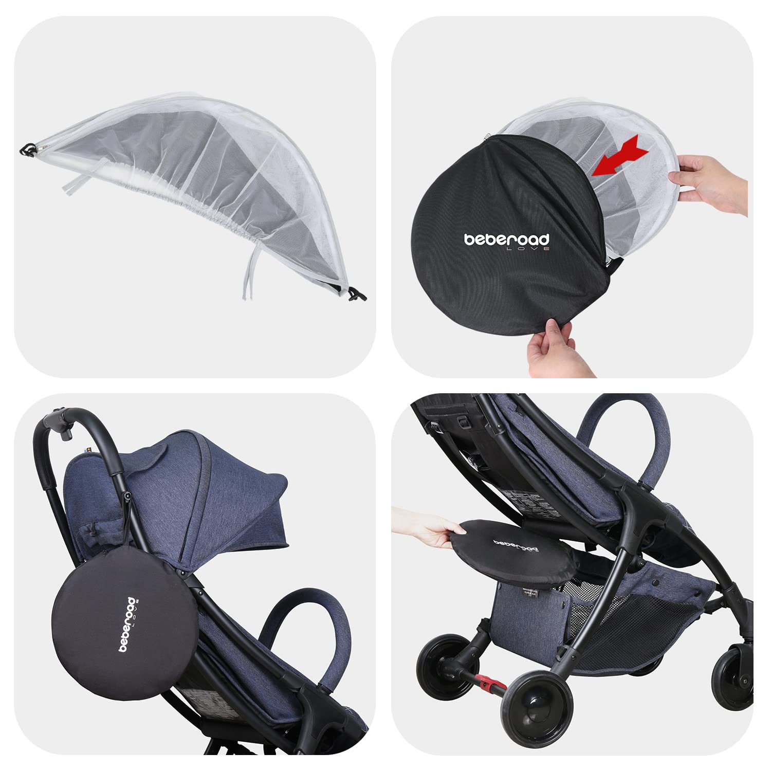 Beberoad Love Parasol universal para cochecito y mosquitero, 2 en 1 con ...