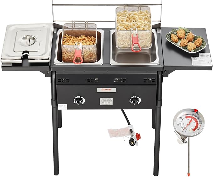 Amazon.com: VEVOR Outdoor Propane Deep Fryer, Double Burners Commercial ...