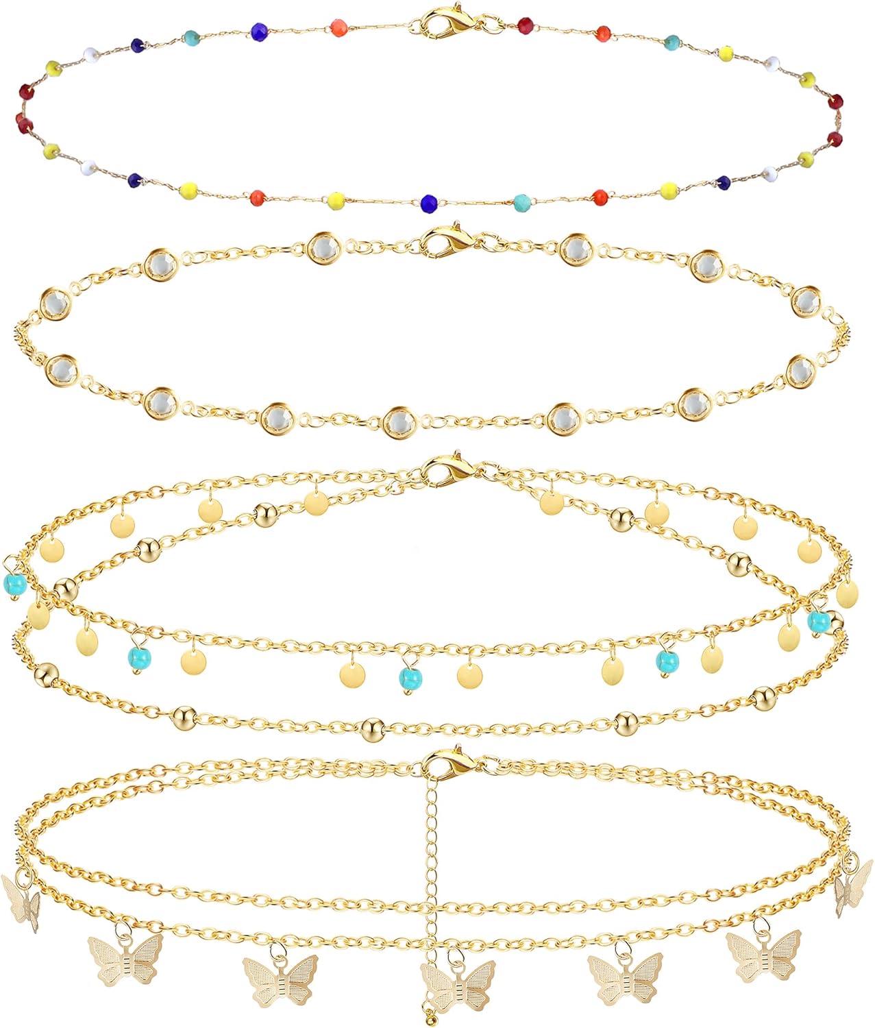Amazon.com: FIBO STEEL 4PCS 18K Gold Plated Belly Chains Layered Body ...