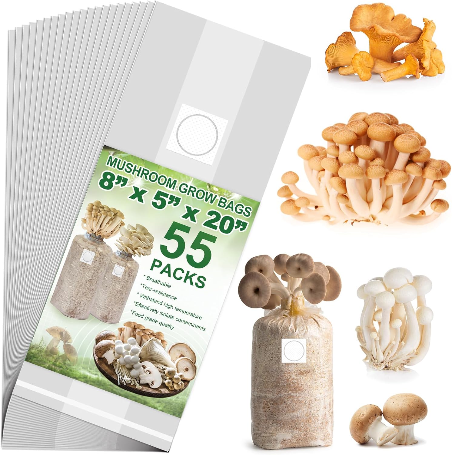 Amazon.com : REMIAWY Mushroom Grow Bags, 55 Pack Extra Thick 6 Mil ...