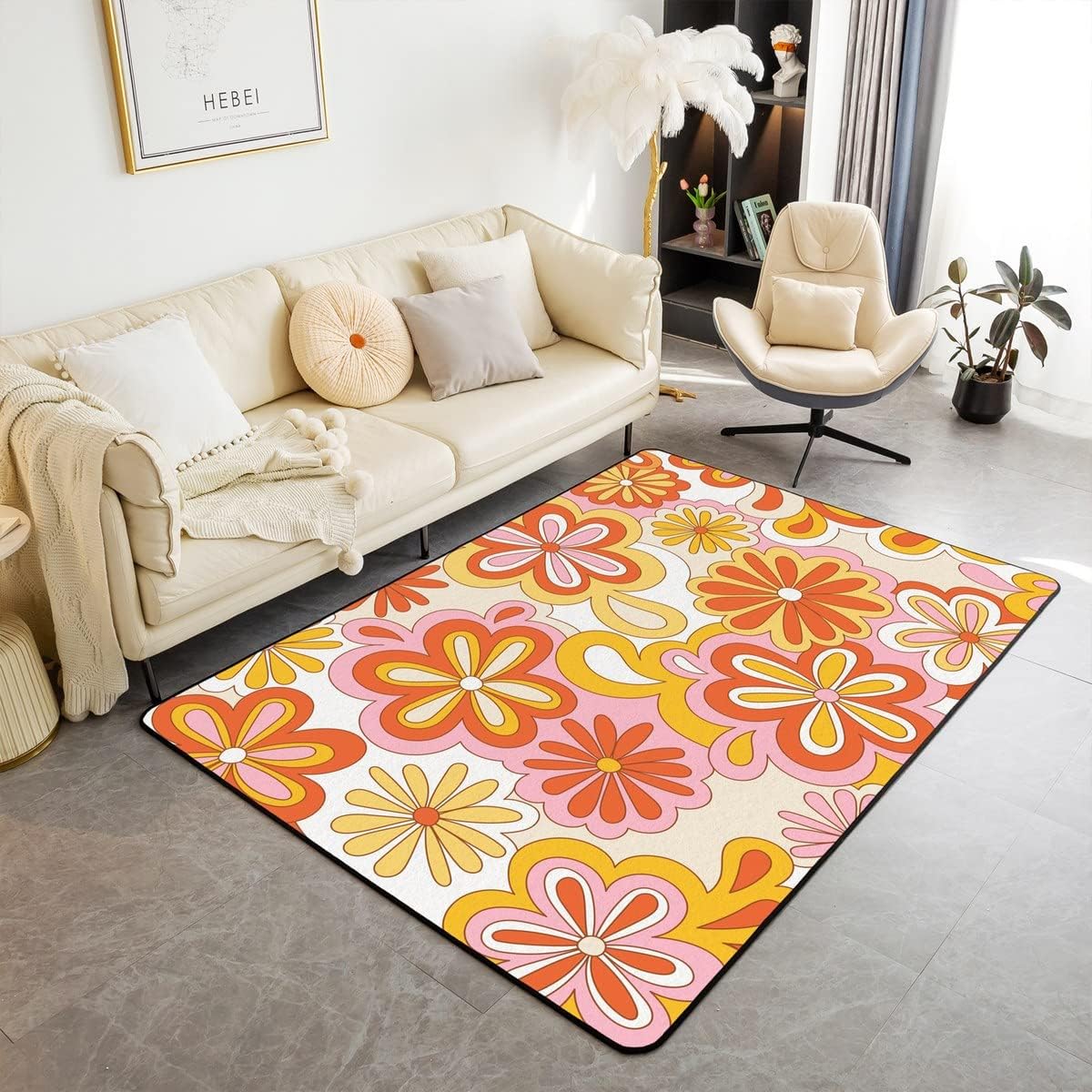 Amazon.com: 1960s 1970s Groovy Flower Area Rug 4'11" x 3'3",Hippie ...