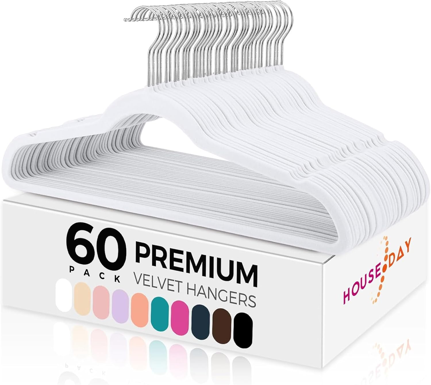 HOUSE DAY White Velvet Hangers 60 Pack, Premium Clothes Hangers Non ...