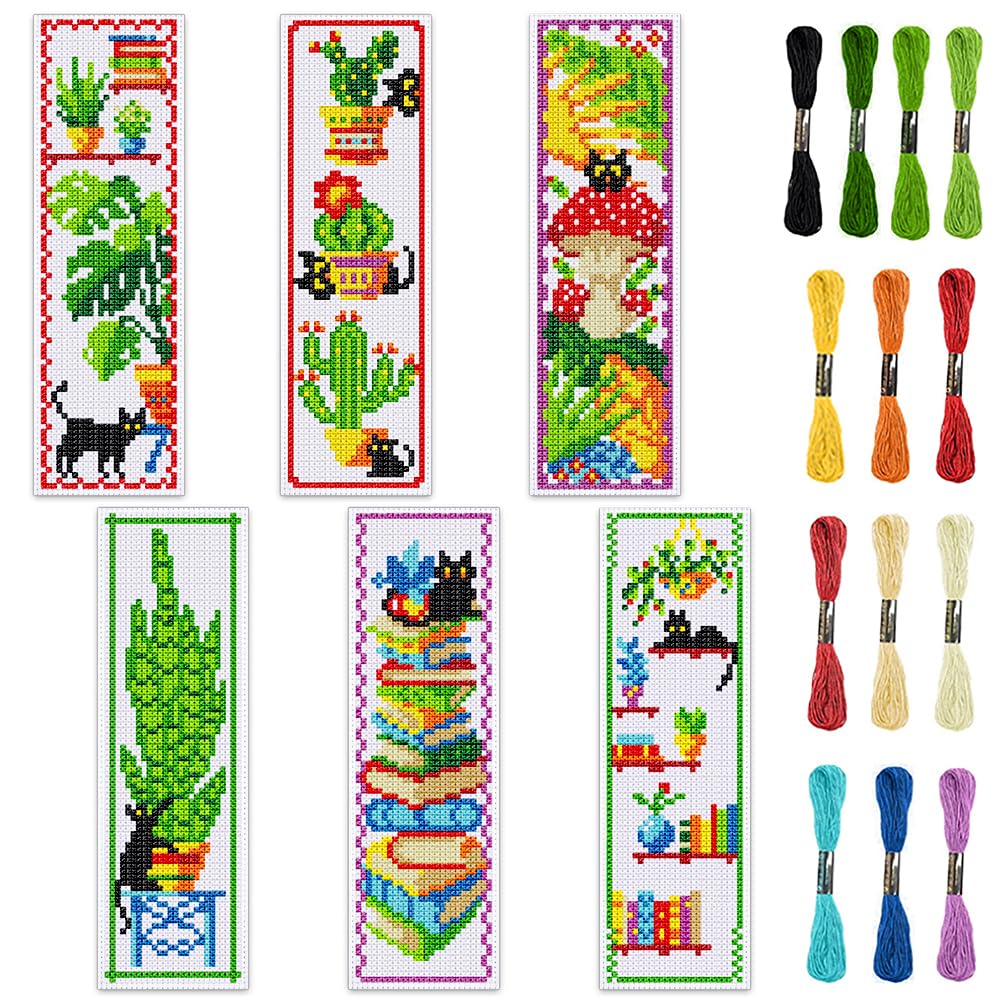 Amazon.com: INFUNLY 6pcs DIY Cross Stitch Bookmark Kit Plant Stamped ...