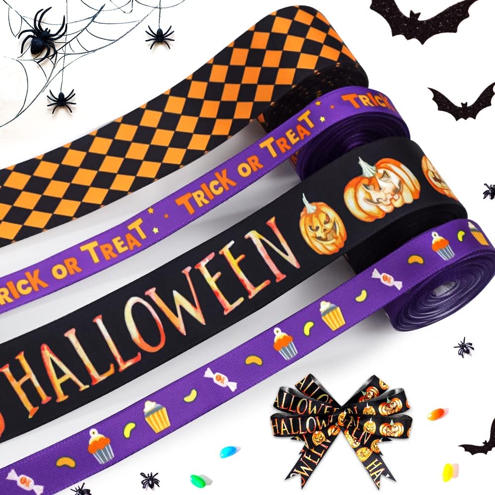 Amazon.com: Hying 4 PCS Halloween Pumpkin Ribbons for Gift Wrapping, 3/ ...
