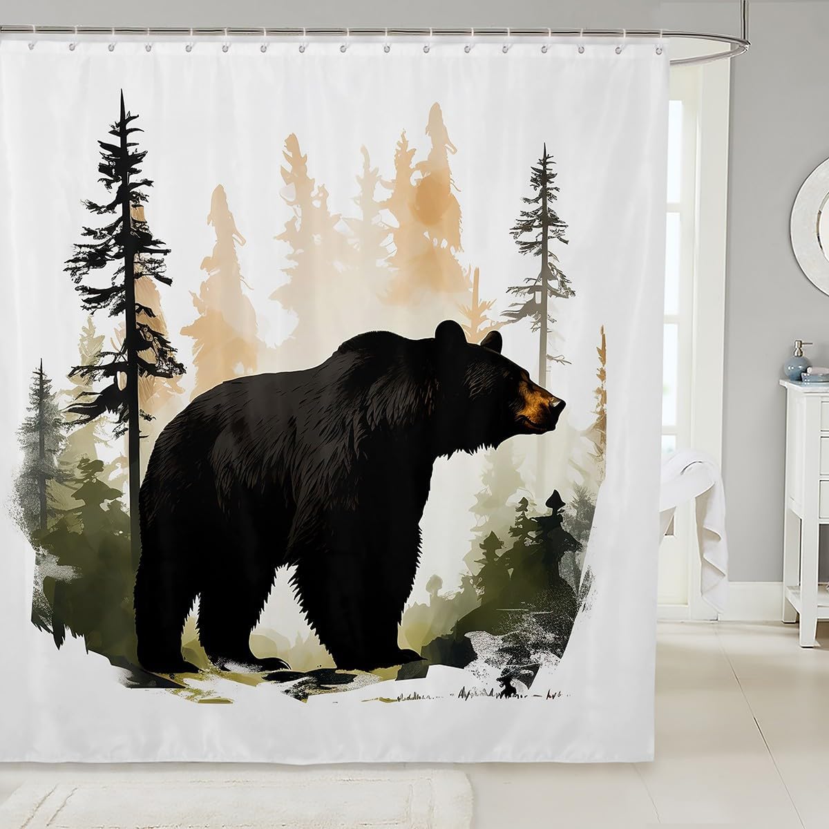 Amazon.com: Erosebridal Black Bear Shower Curtain Wild Woodland Animal ...