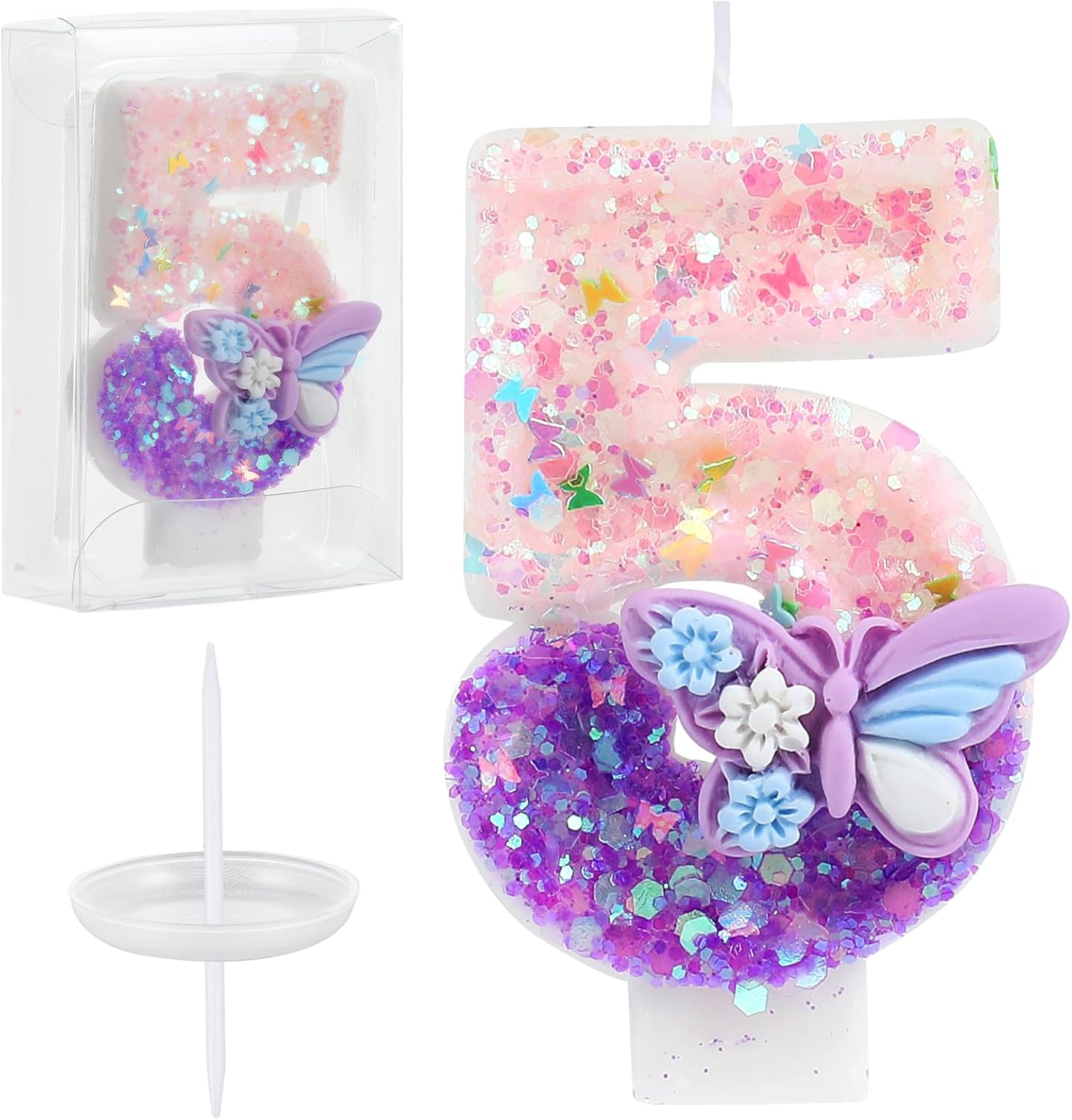 Amazon.com: Birthday Number Candles Pink and Purple Butterfly Birthday ...