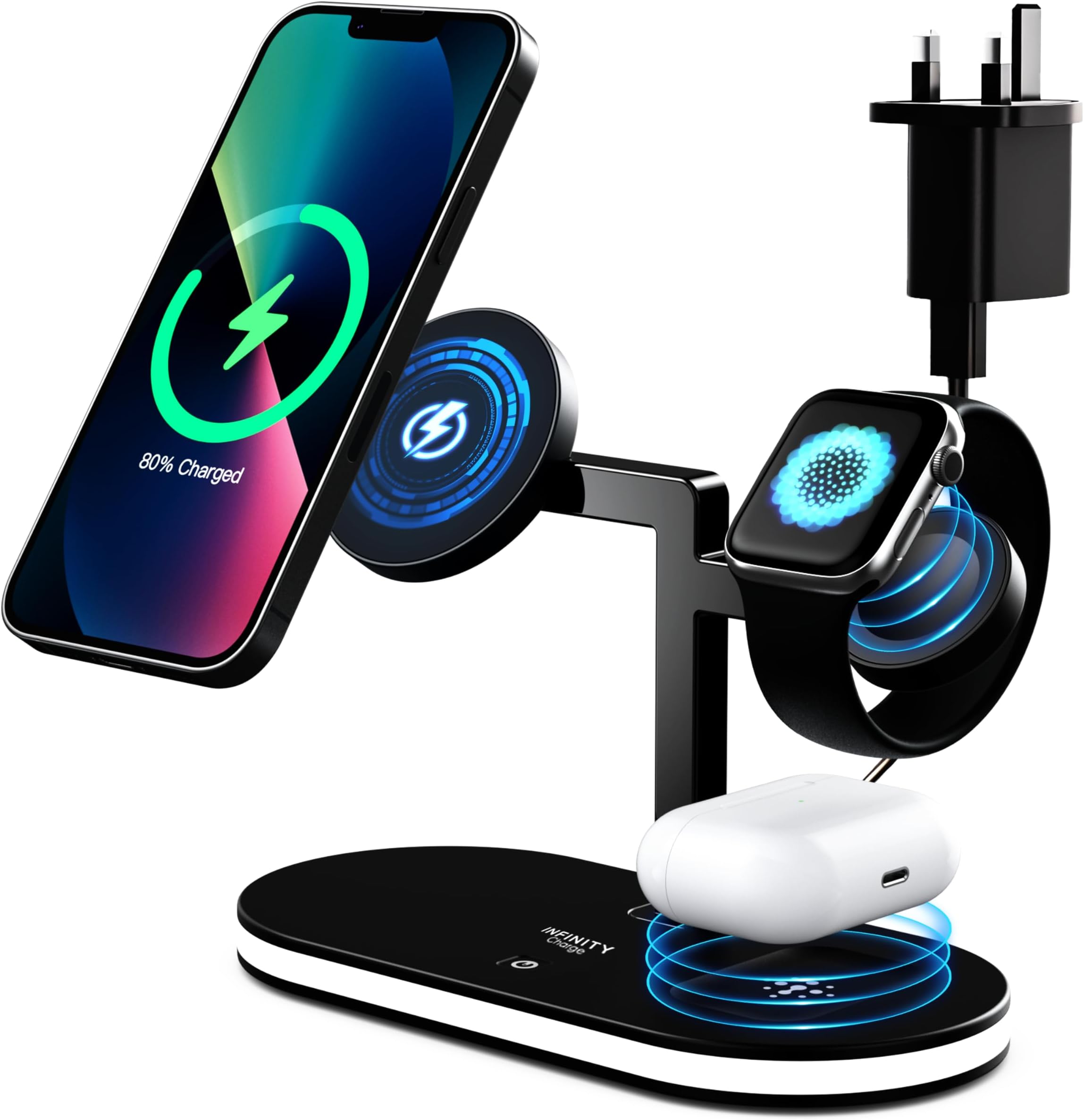 Infinity Charge 5-in-1 Wireless Charging Dock LED Light and UK Plug ...