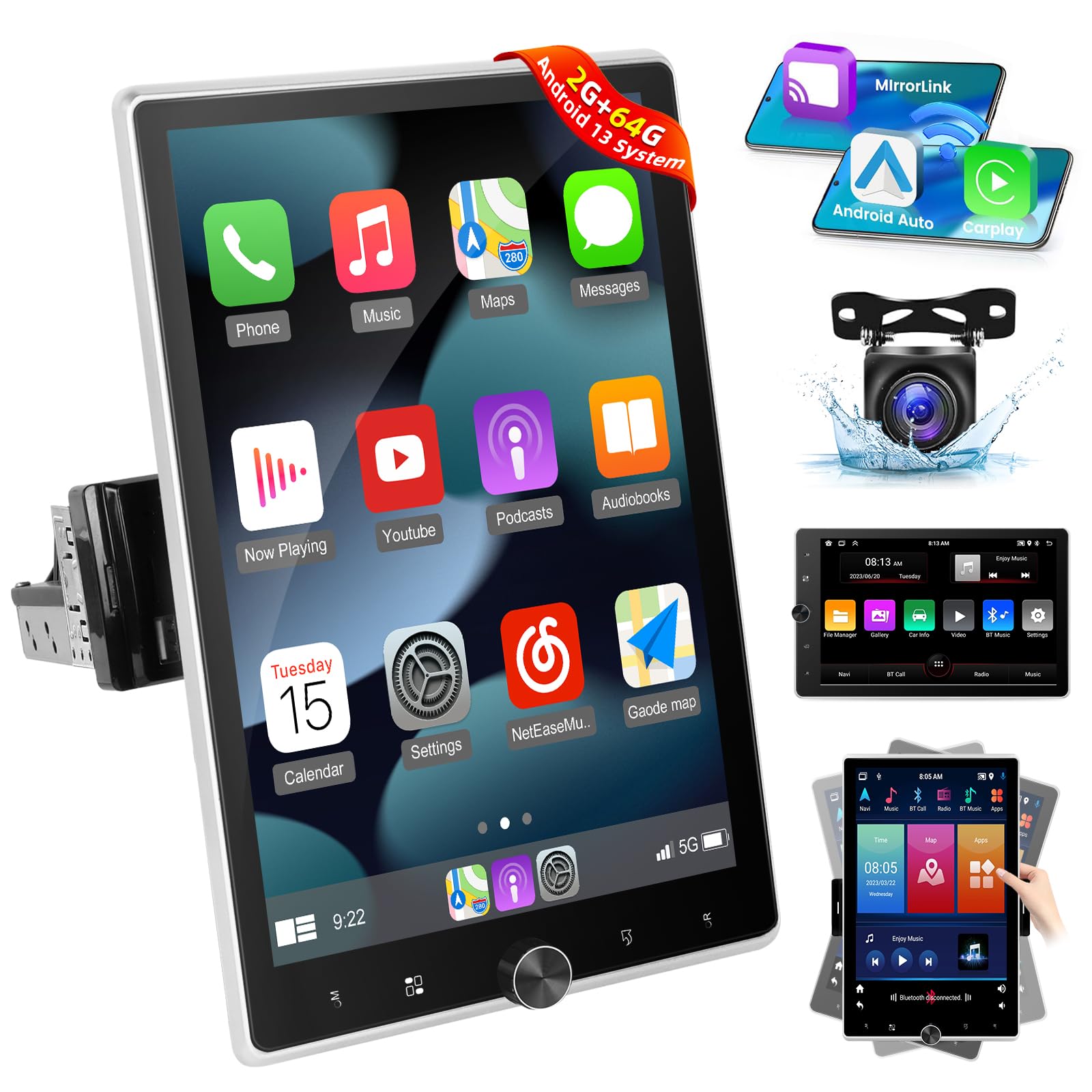 Amazon.com: [2G+64G] Android 13 Single Din Vertical Car Stereo ...