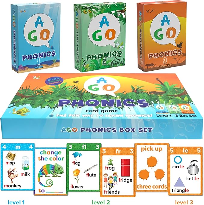 Amazon.com: AGO Phonics Card Game (3 Level Box Set). Build Reading ...